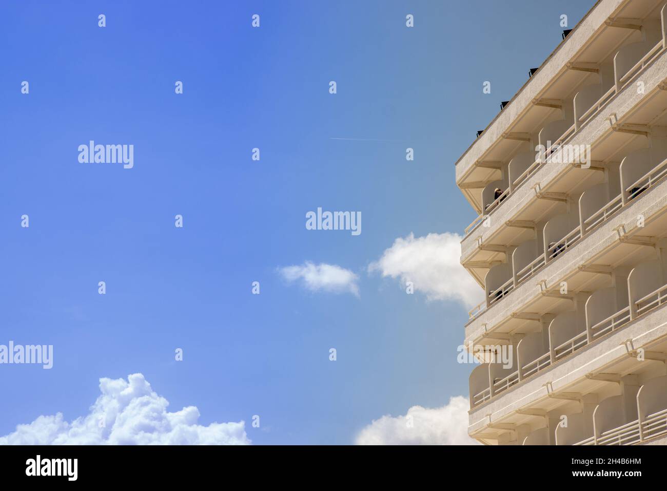 A typical Spanish hotel on the Spanish island of Majorca showing a ...