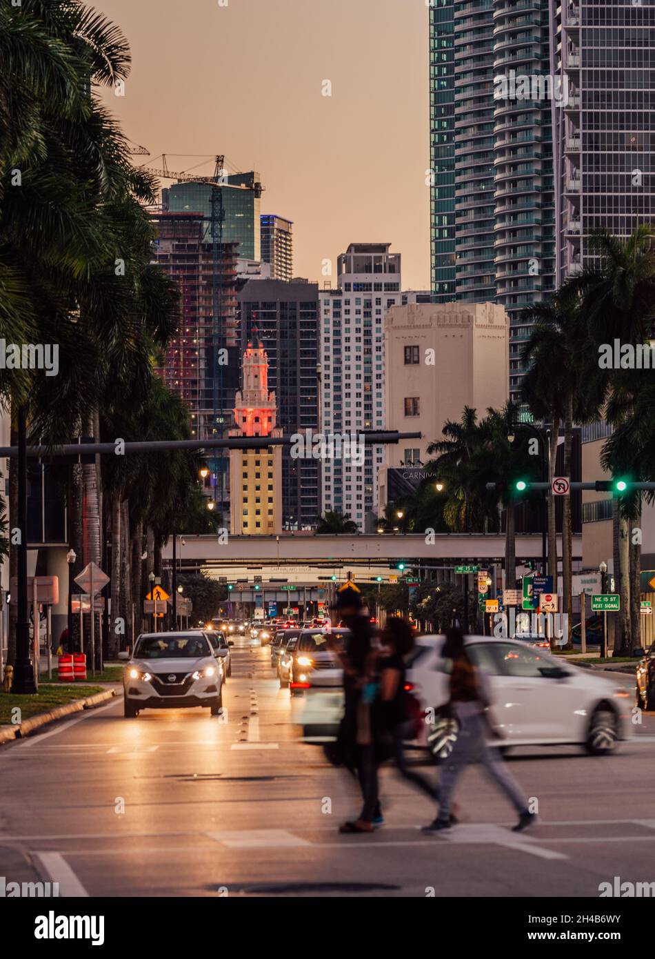 street Miami Florida downtown people traffic Stock Photo - Alamy