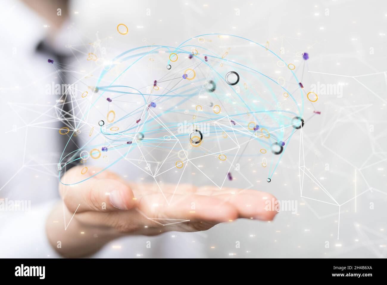 3D render Neural networks and artificial intelligence, Global network ...