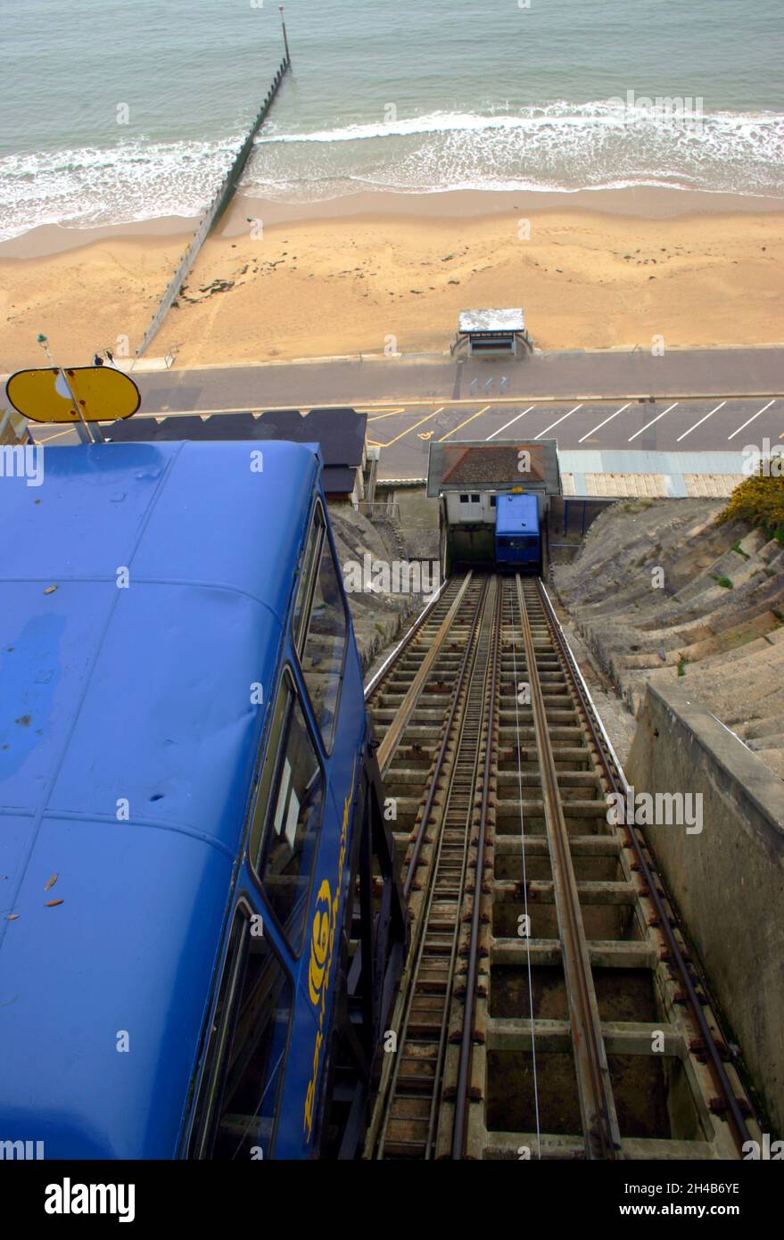 View downhill of the cliff railway lift funicular at Bournemouth UK ...