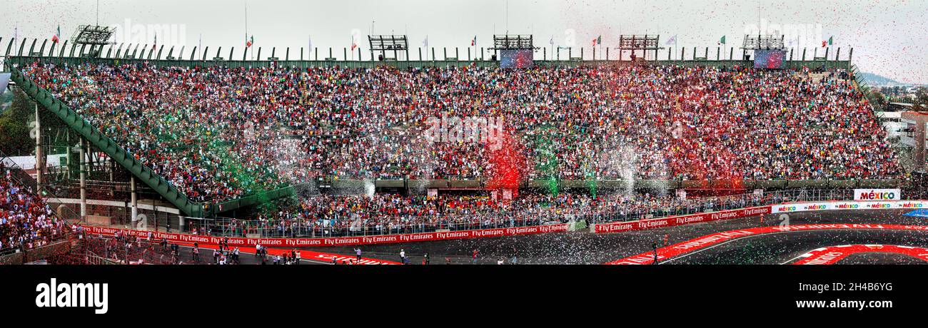 Panorama of F1 grand prix in Mexico City. Celebration end of the race ...