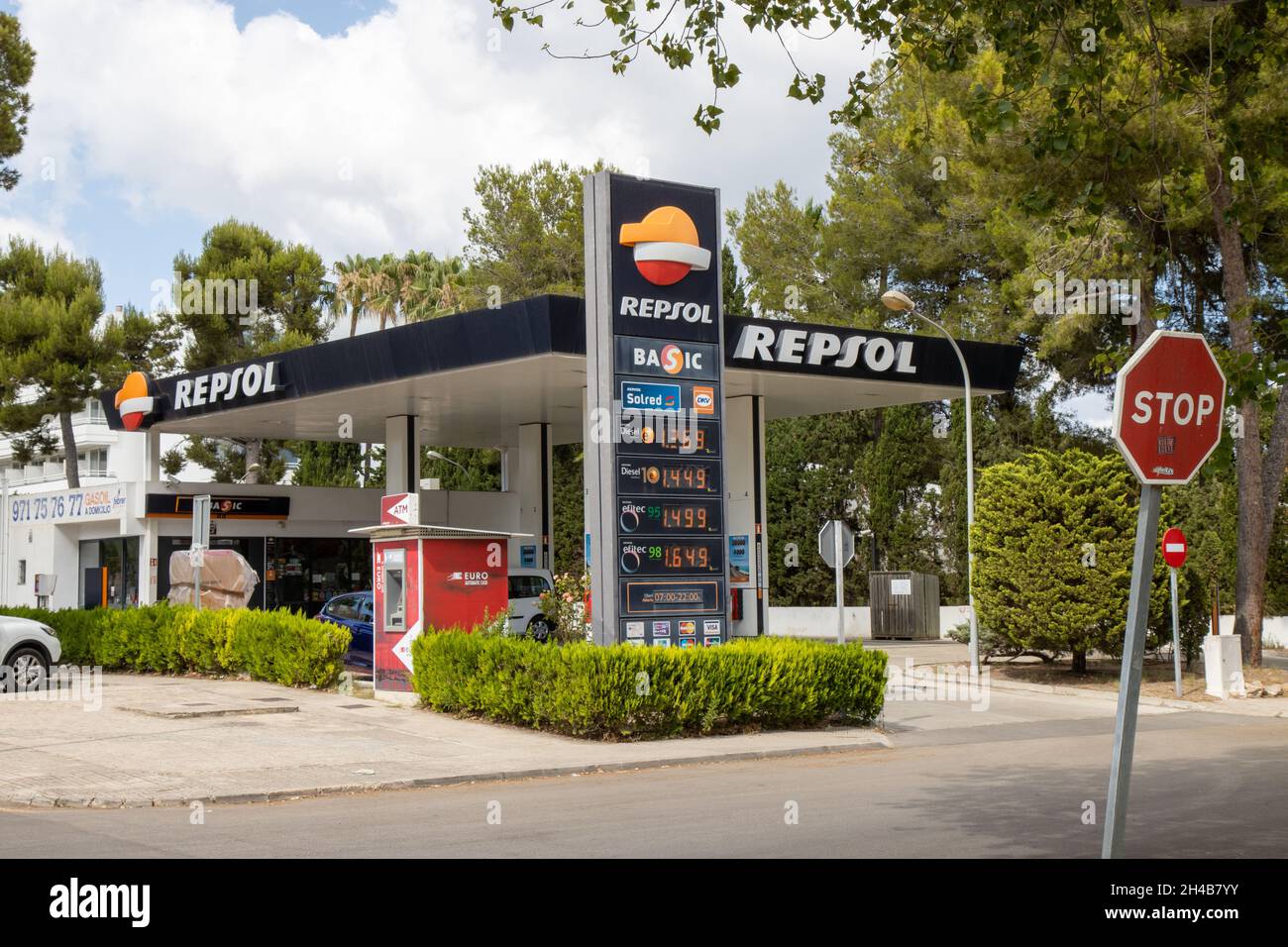 Majorca, Spain, 27th July 2021: A typical Spanish petrol station taken ...