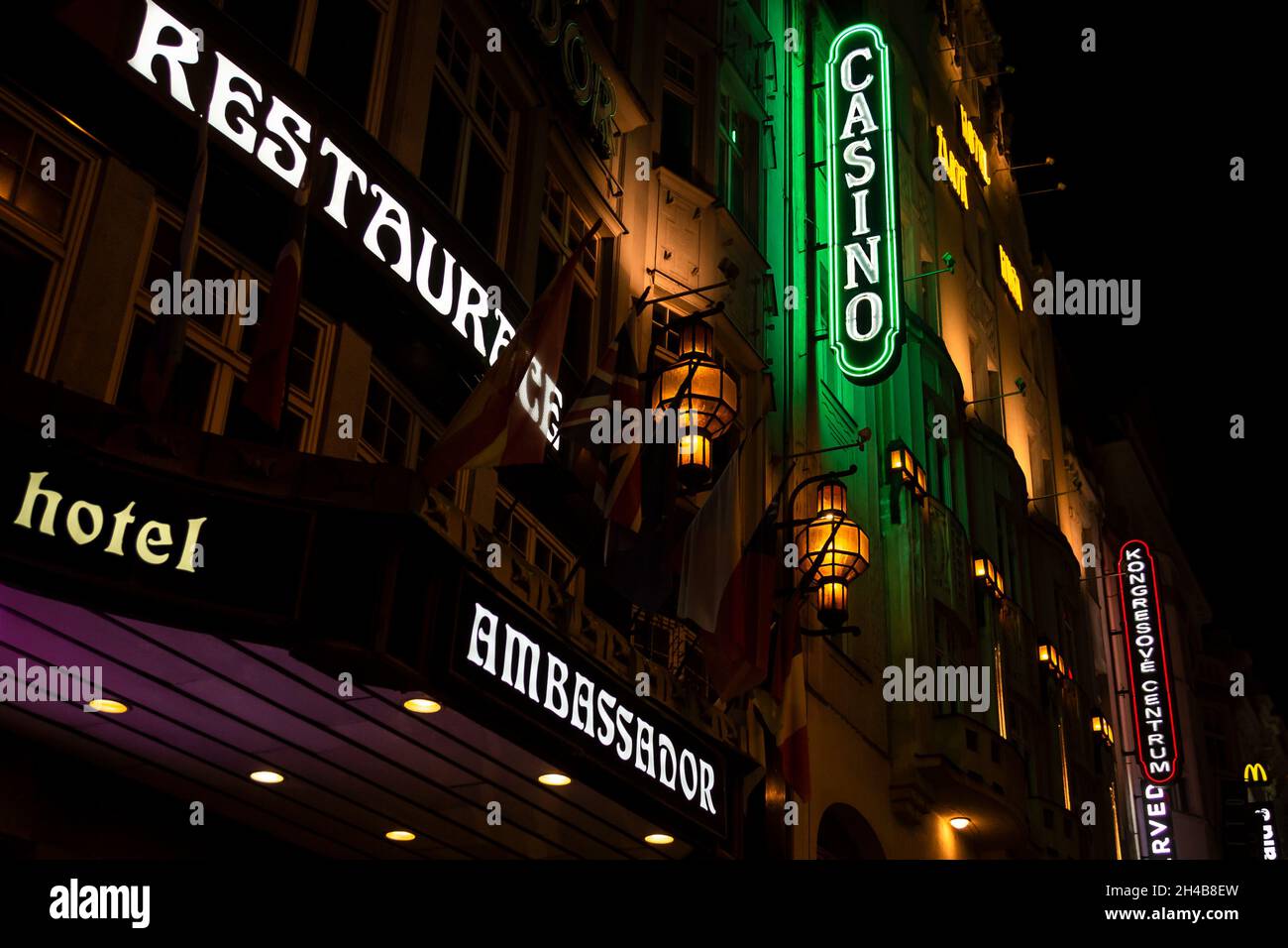 Prague, CZ - 28 october 2021: Prague Nightlife Postcard Neon sign ...