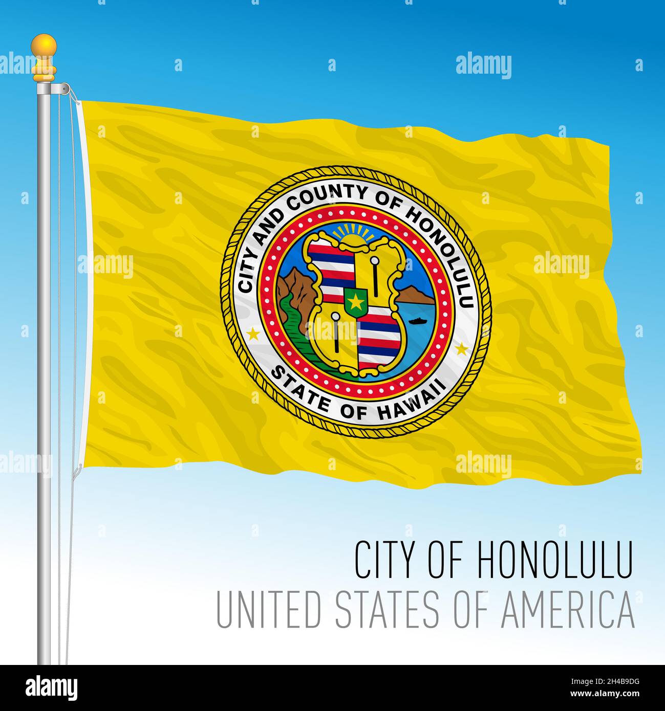 City of Honolulu flag, Hawaii, United States, vector illustration Stock ...
