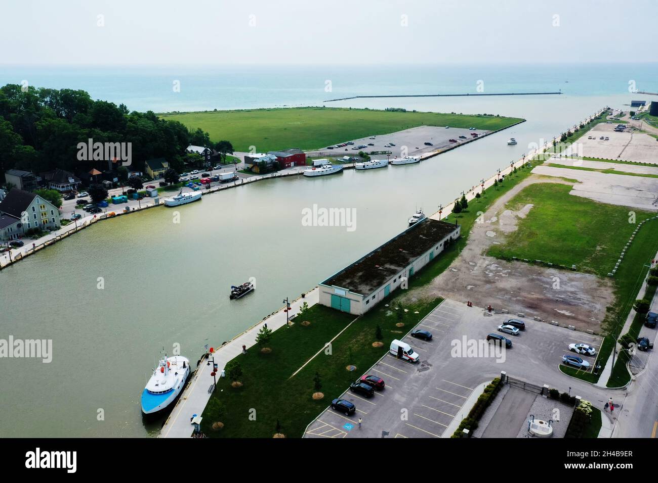 An aerial scene of Port Stanley, Ontario, Canada in summer Stock Photo ...