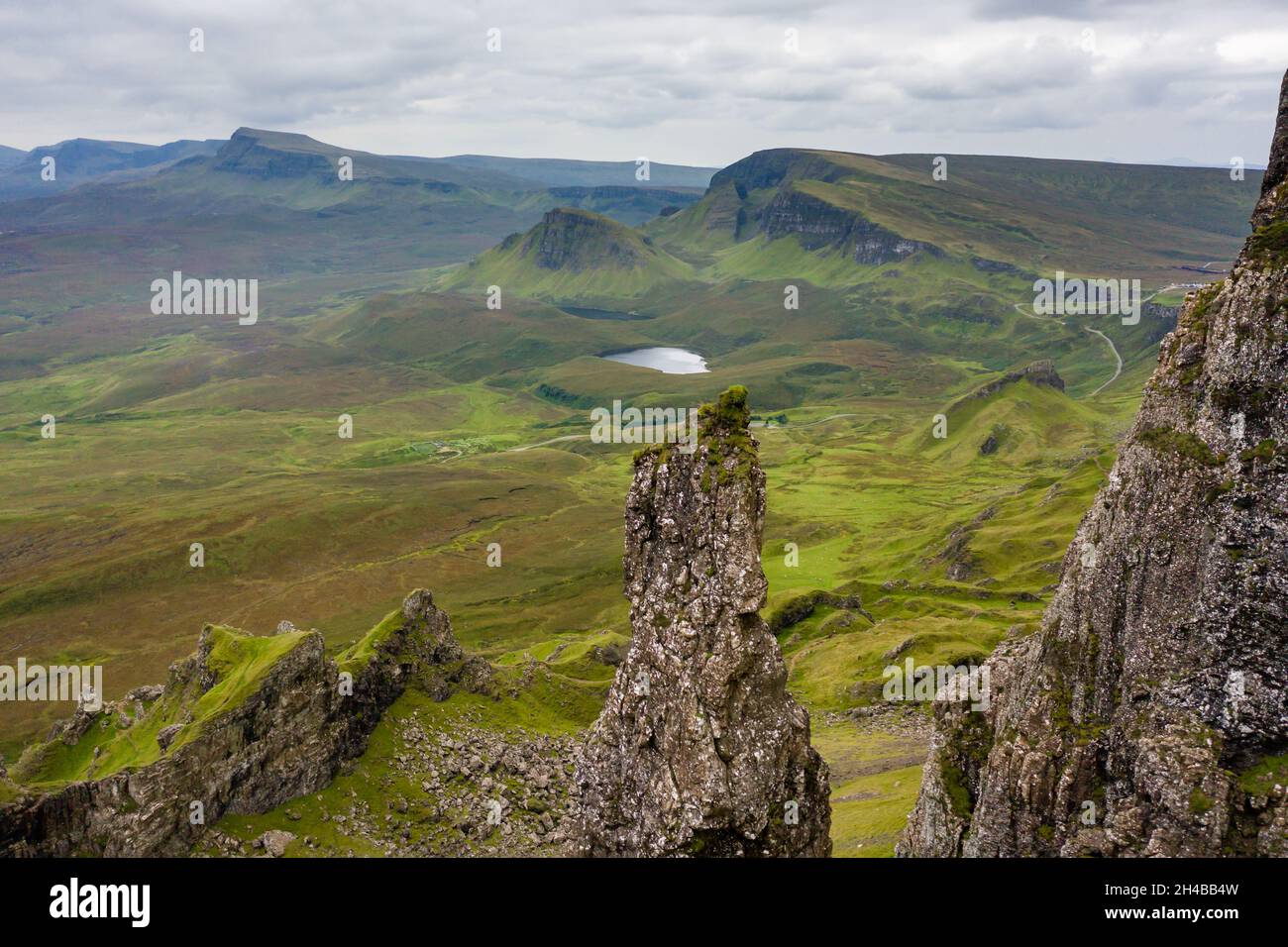 Aerial view of spectacular jagged rock formations at a remote ...