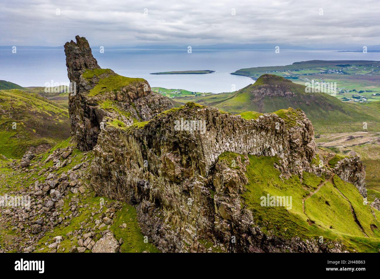Aerial view of spectacular jagged rock formations at a remote ...