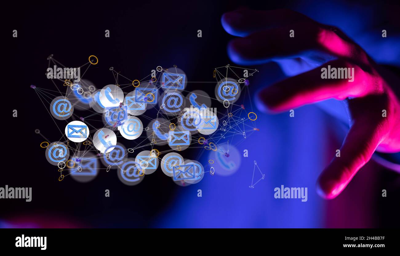 Email and spam messages displayed on a futuristic interface Stock Photo ...