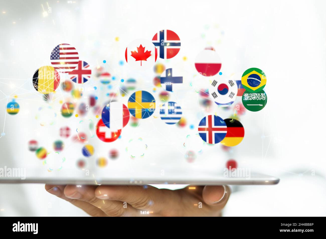 Lines Around map with all country flags, Futuristic Technology Stock ...