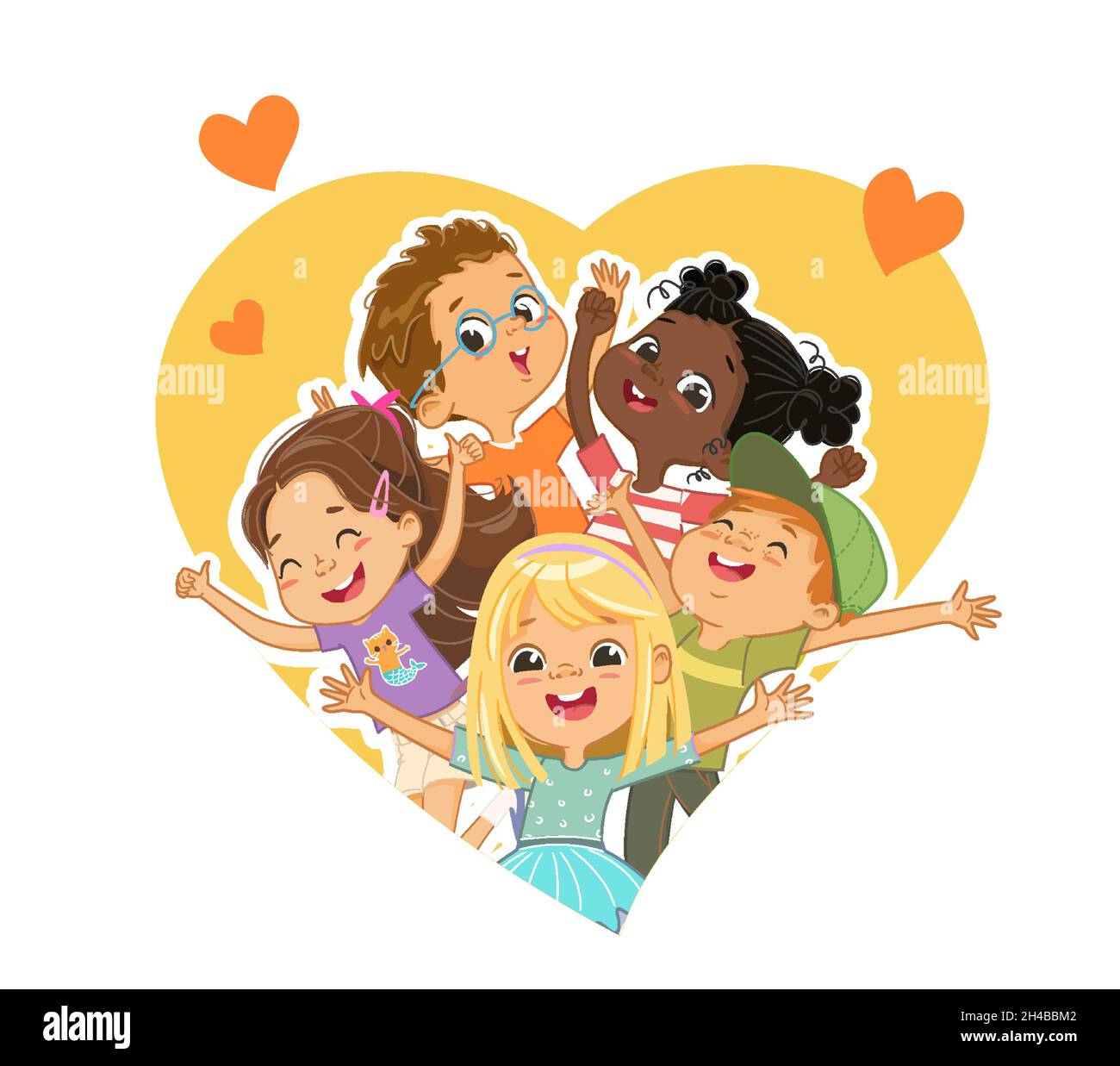 Group of multicultural children tear up the space in the shape of a ...