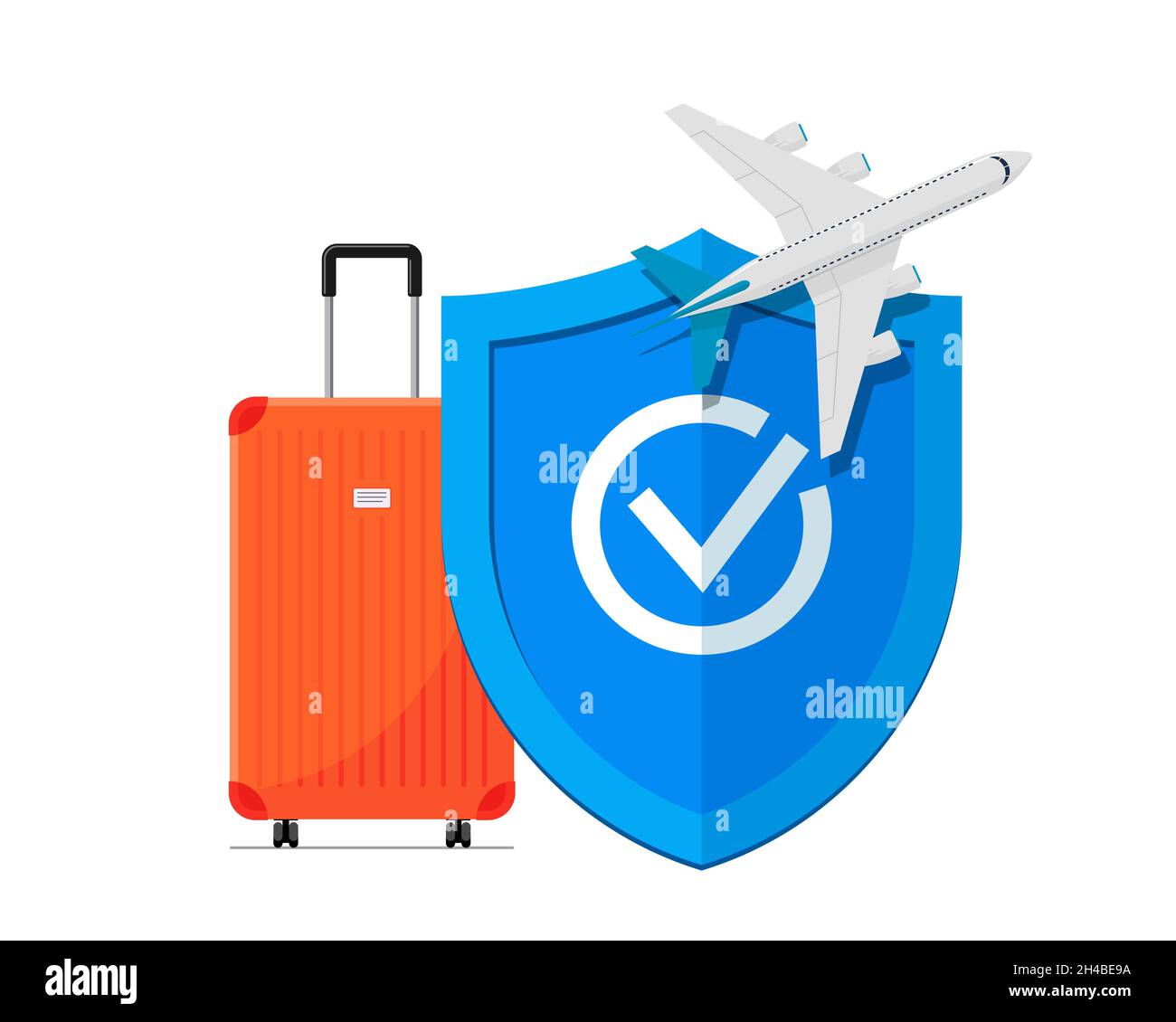 Travel insurance banner concept. Red traveling luggage suitcase and ...