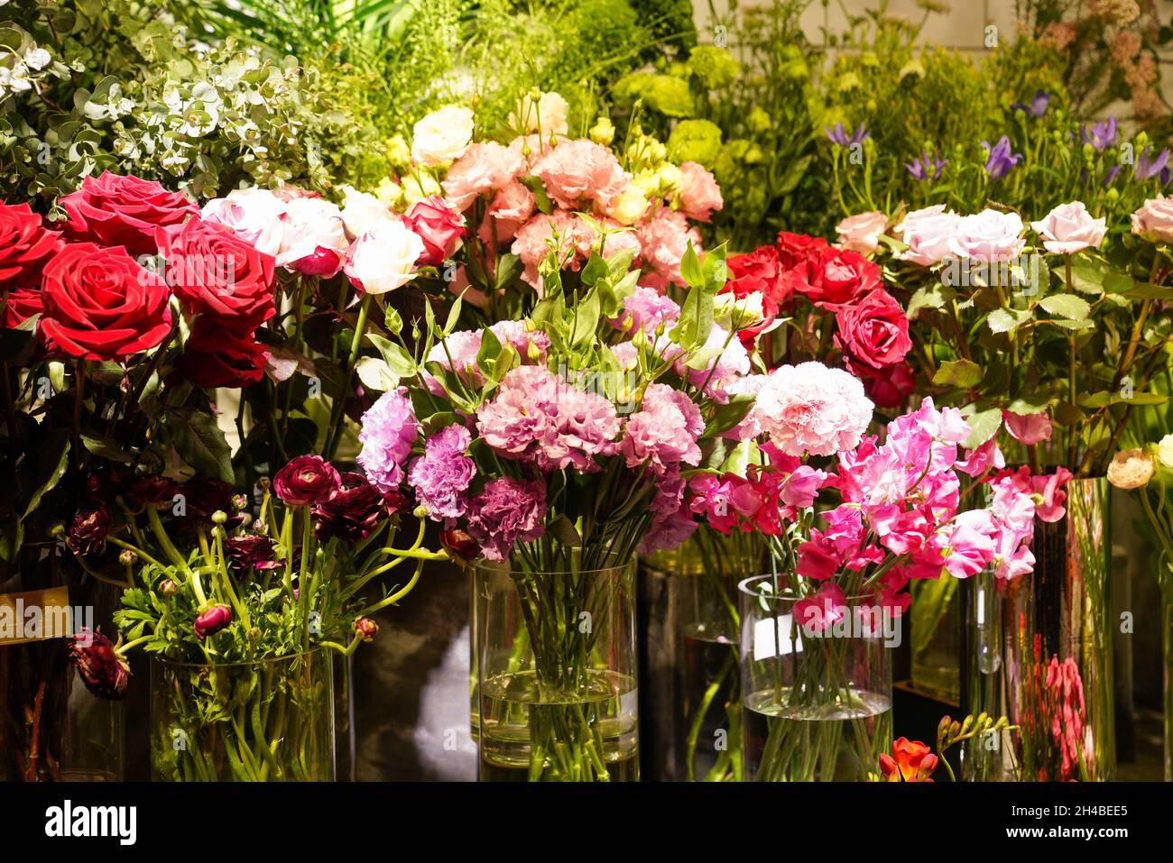 Creative layout of flowers and leaves. The concept of nature. A card ...