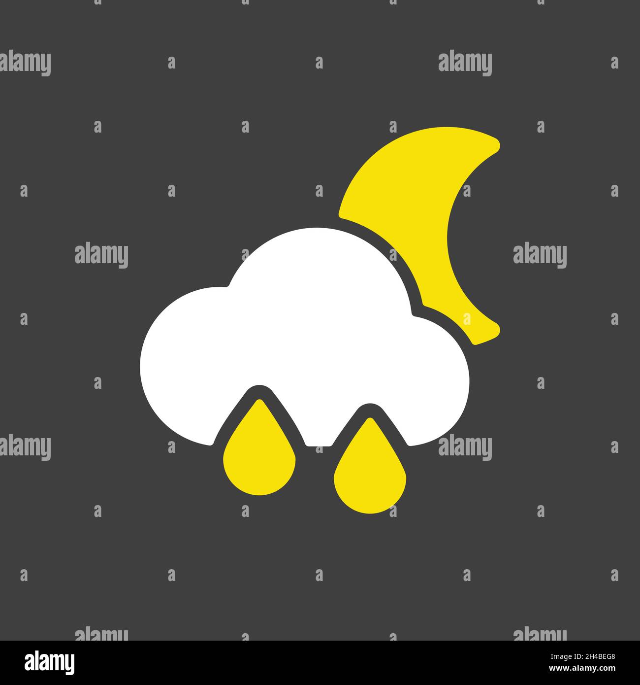 Raincloud with raindrops moon vector glyph icon on dark background ...