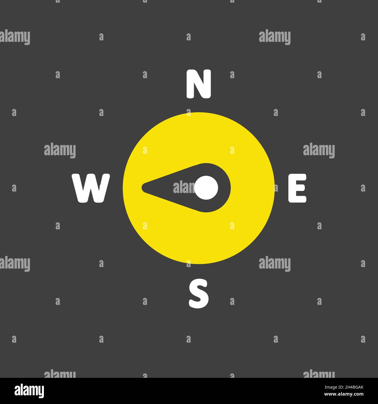 Compass wind rose vector glyph icon on dark background. Direction west ...