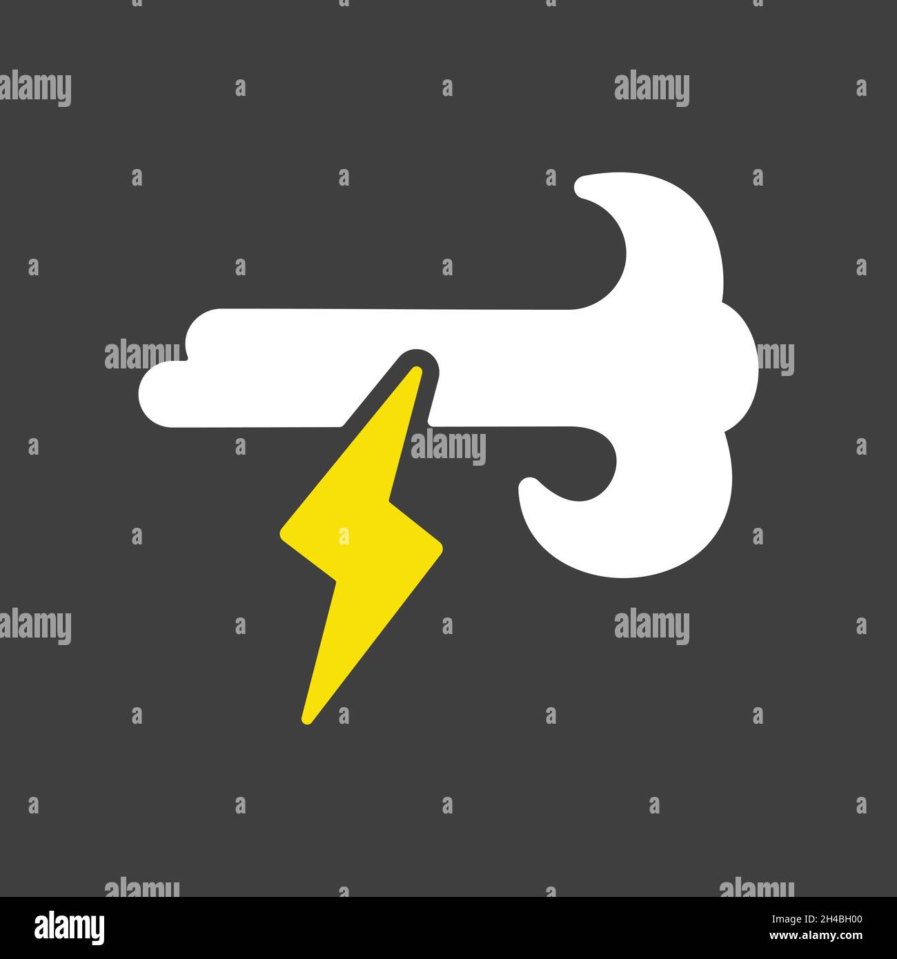 Wind lightning vector glyph icon on dark background. Meteorology sign ...
