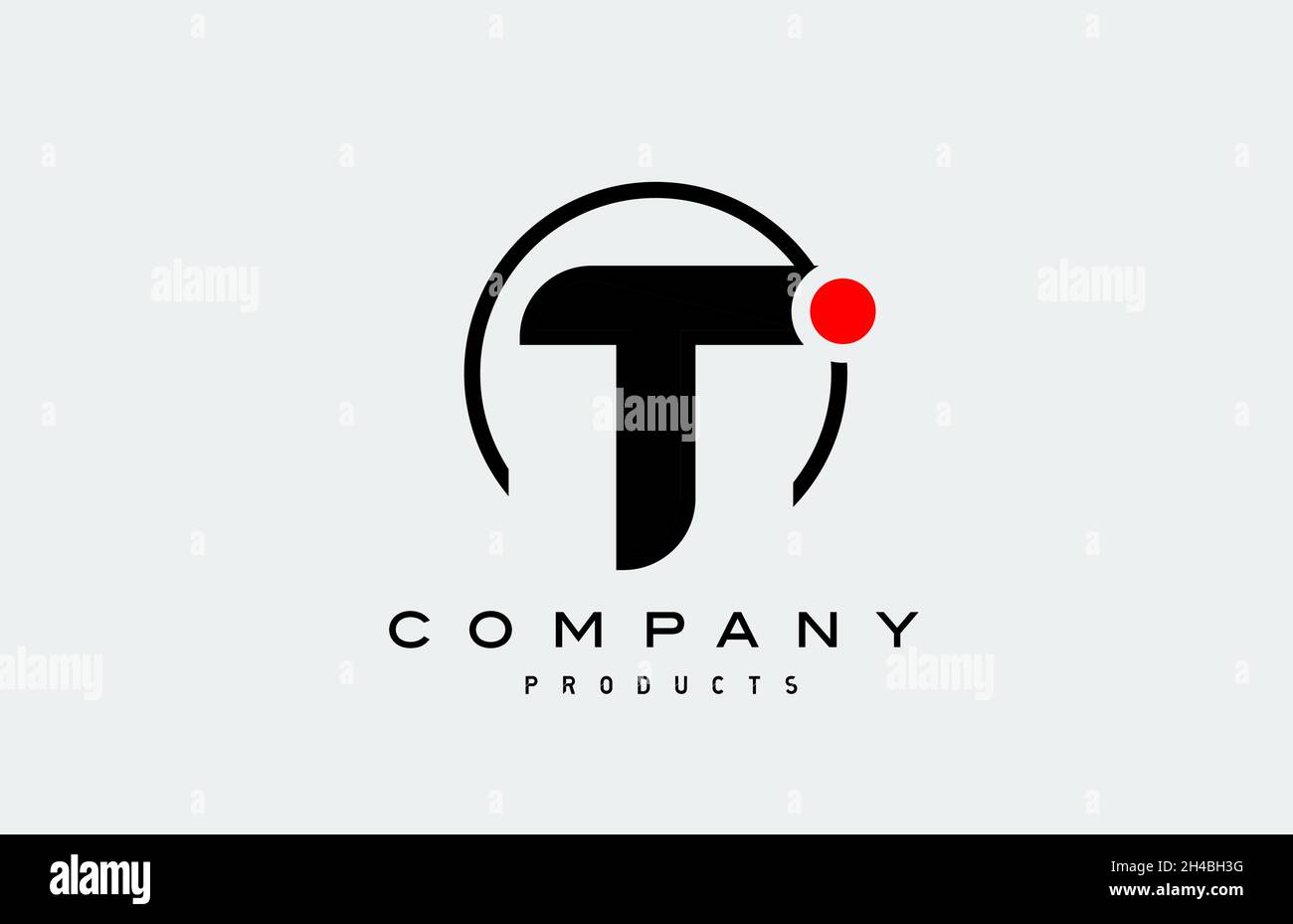 T simple black white alphabet letter logo icon with circle and red dot ...