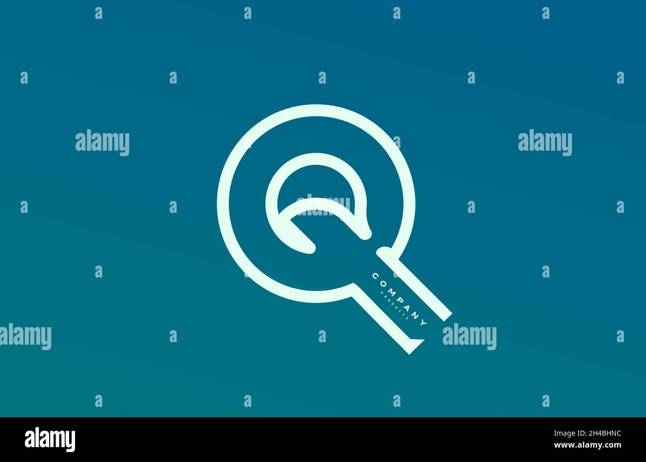 blue white Q alphabet letter logo icon with line. Design for company ...