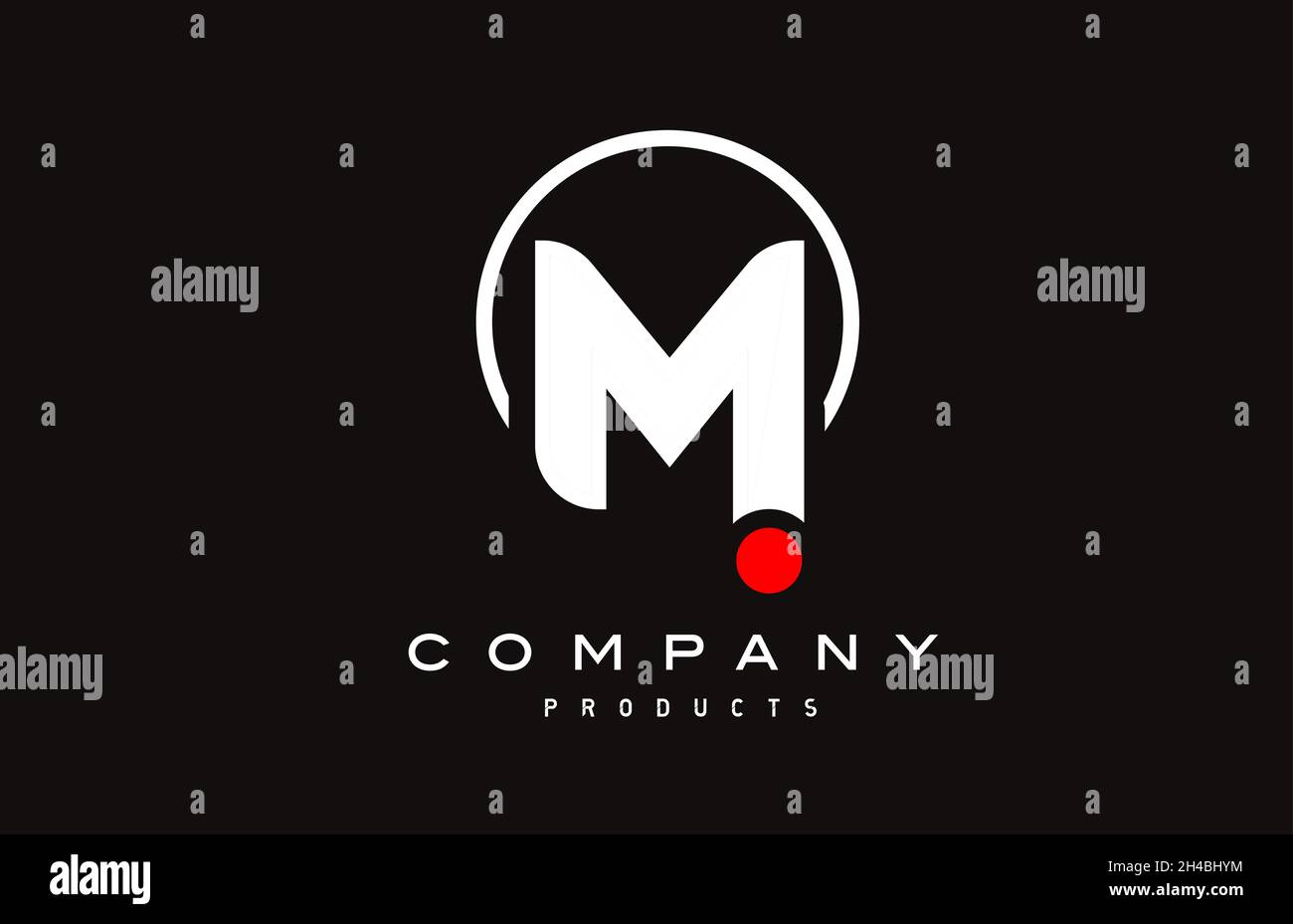 M simple black white alphabet letter logo icon with circle and red dot ...