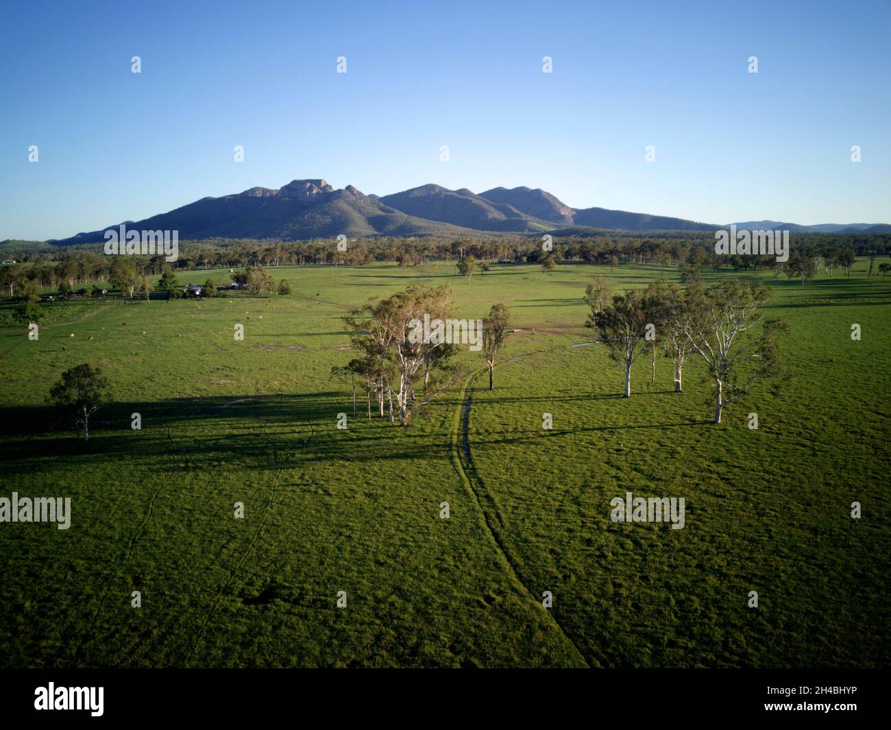 Aerial of rural landscape at the foot of Mount Walsh National Park near ...
