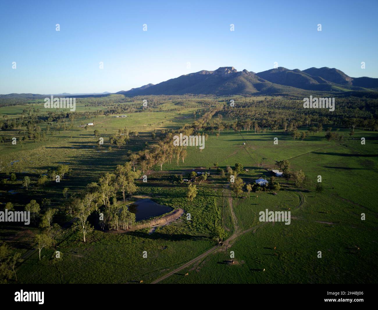 Aerial of rural landscape at the foot of Mount Walsh National Park near ...