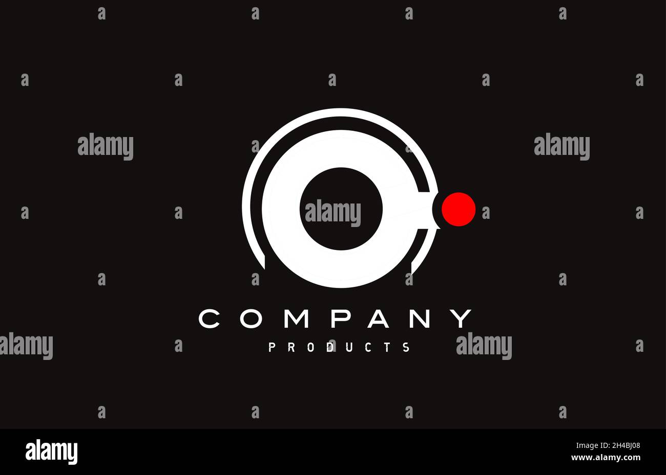 O simple black white alphabet letter logo icon with circle and red dot ...