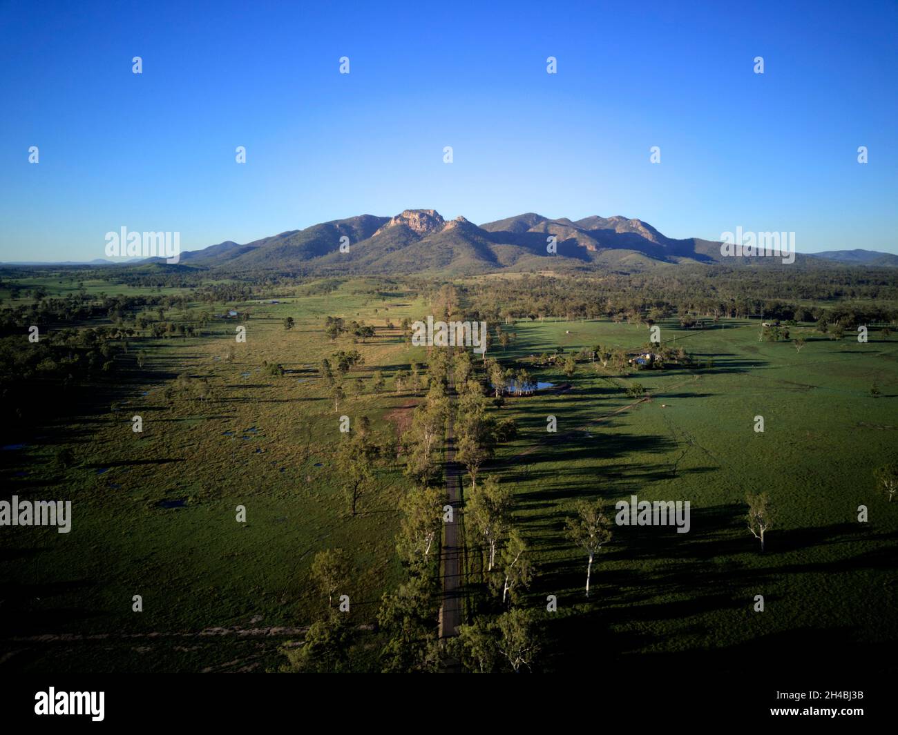 Aerial of rural landscape at the foot of Mount Walsh National Park near ...