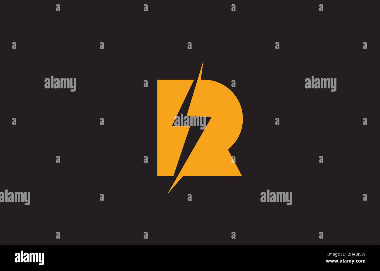 R yellow black alphabet letter logo icon. Electric lightning design for ...