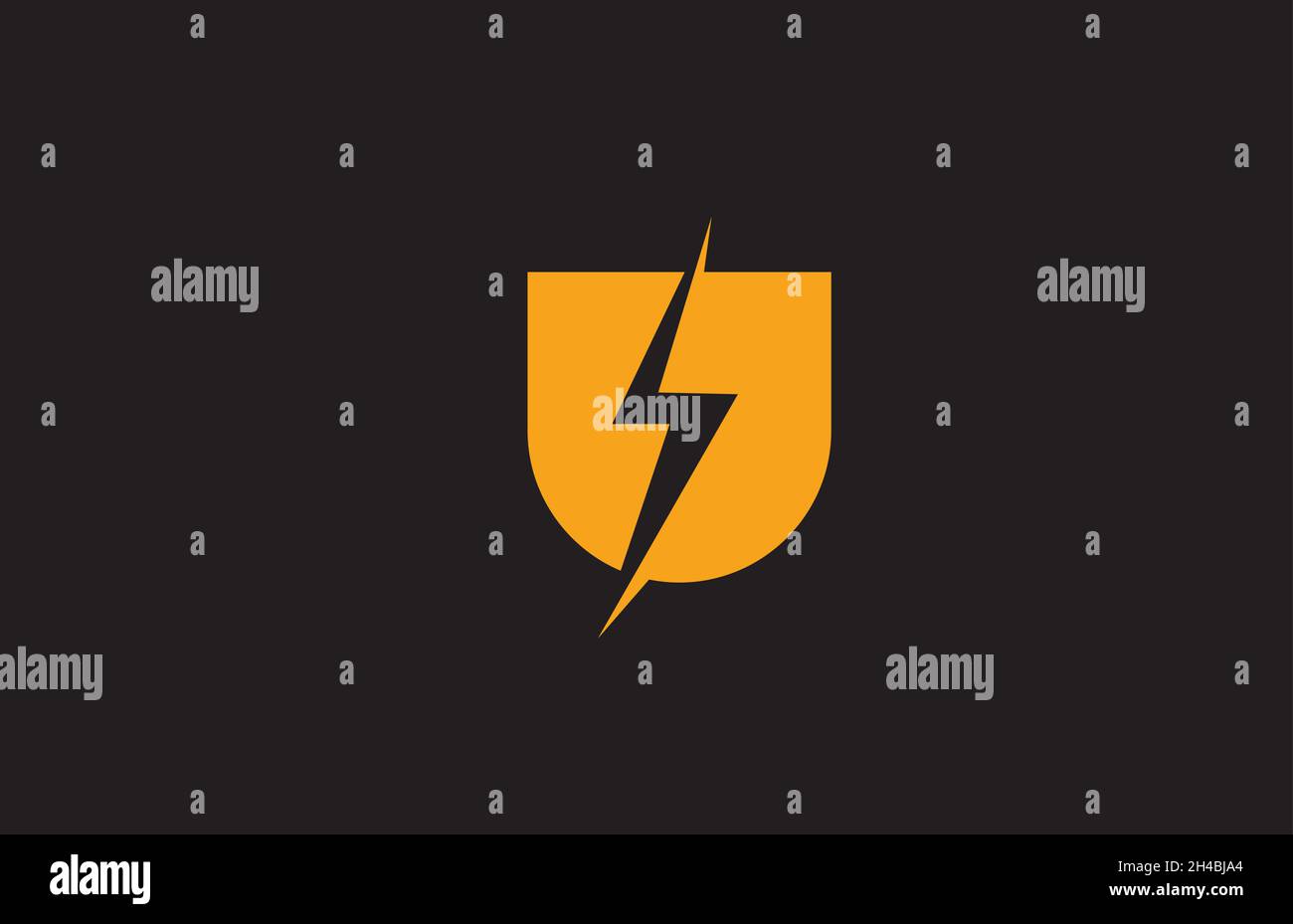 U yellow black alphabet letter logo icon. Electric lightning design for ...