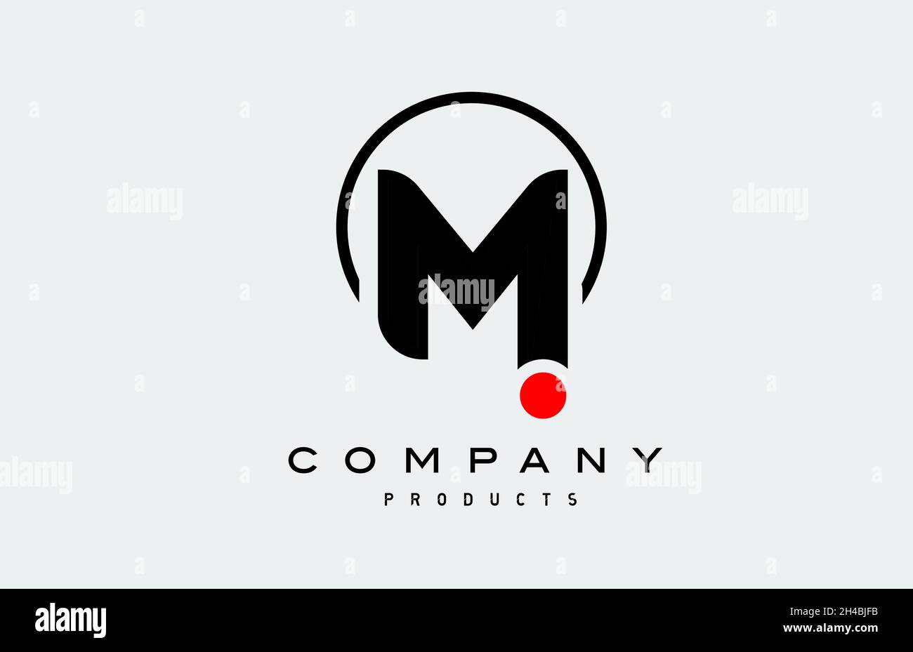 M simple black white alphabet letter logo icon with circle and red dot ...