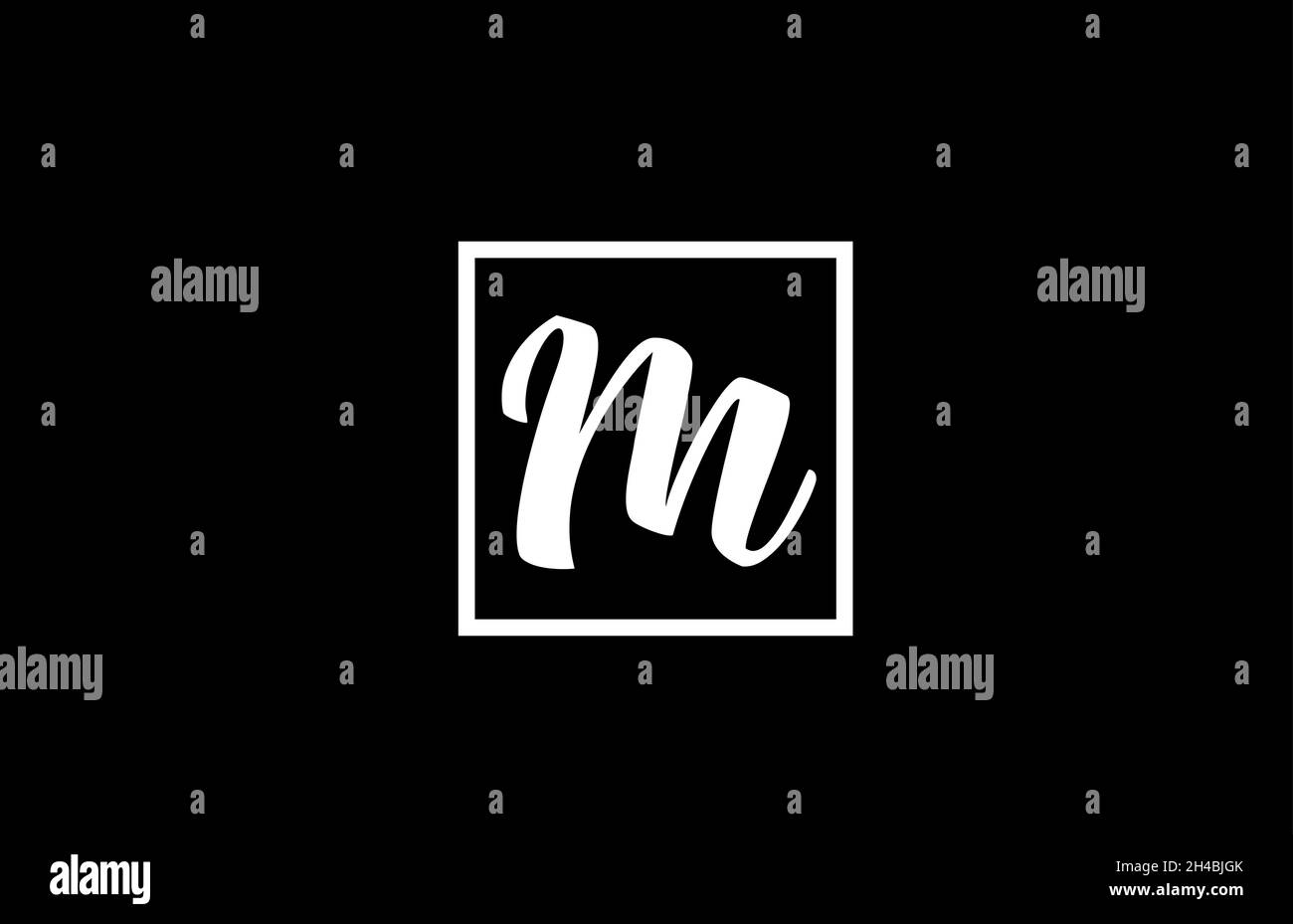 black and white M alphabet letter logo icon. Simple square design for ...