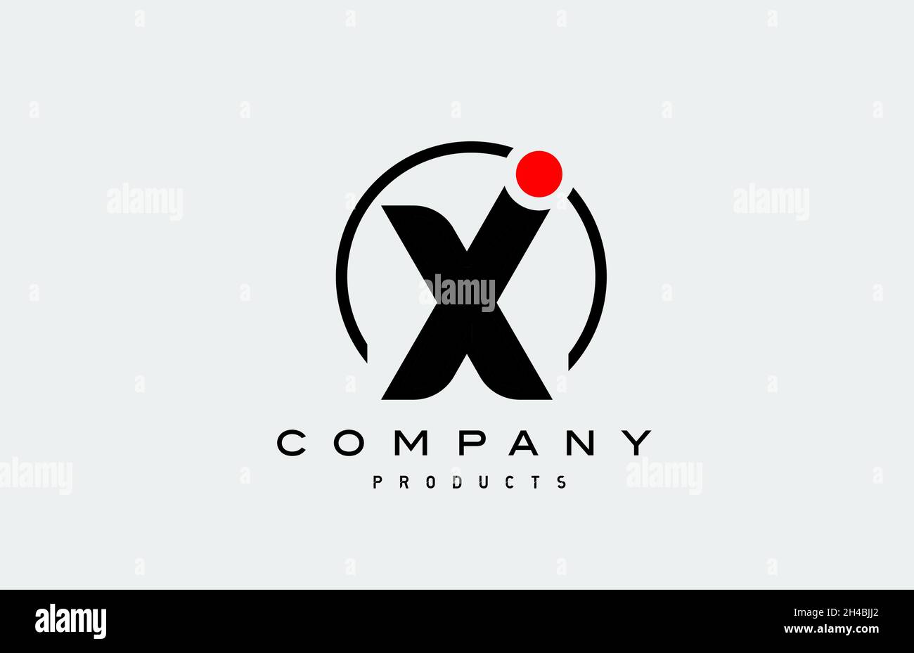X simple black white alphabet letter logo icon with circle and red dot ...