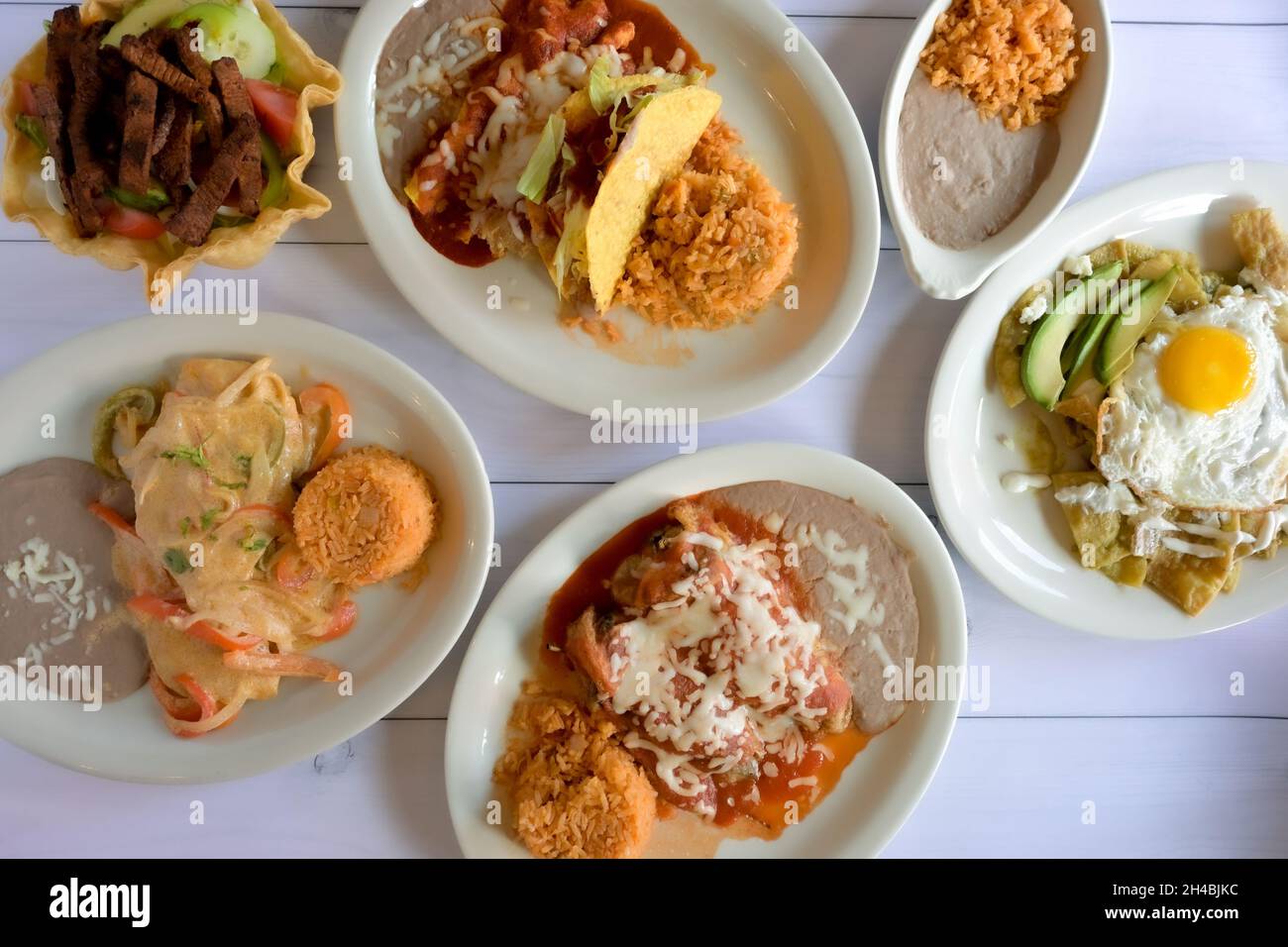 Food story, Spanish Cuisine plated dinner top view table dining Stock ...