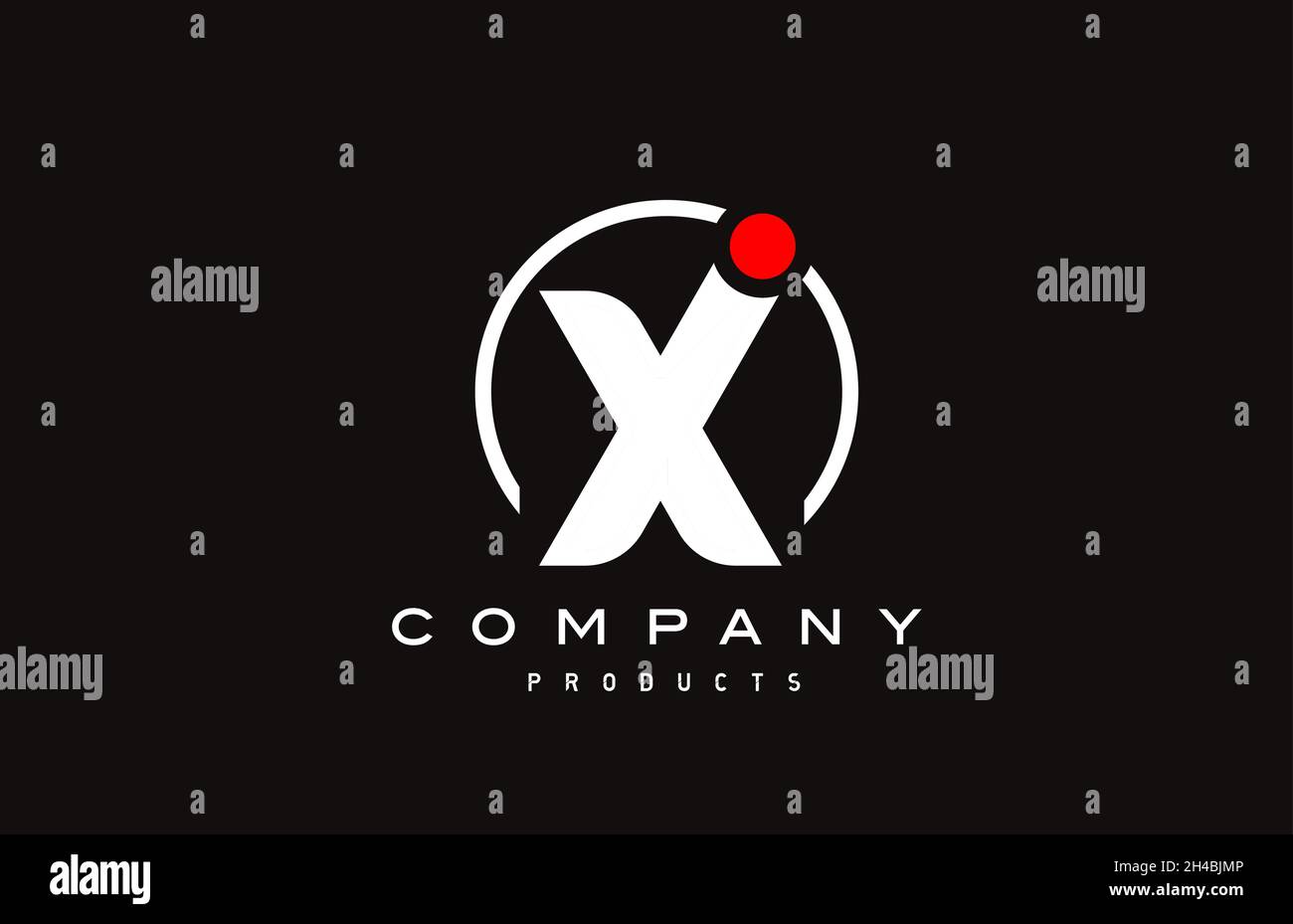 X simple black white alphabet letter logo icon with circle and red dot ...