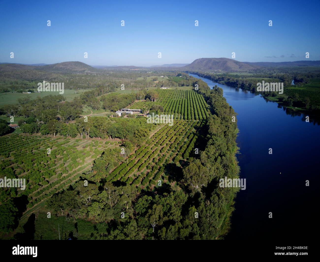 Aerial of Claude Wharton Weir and Citrus Orchards Gayndah Queensland ...