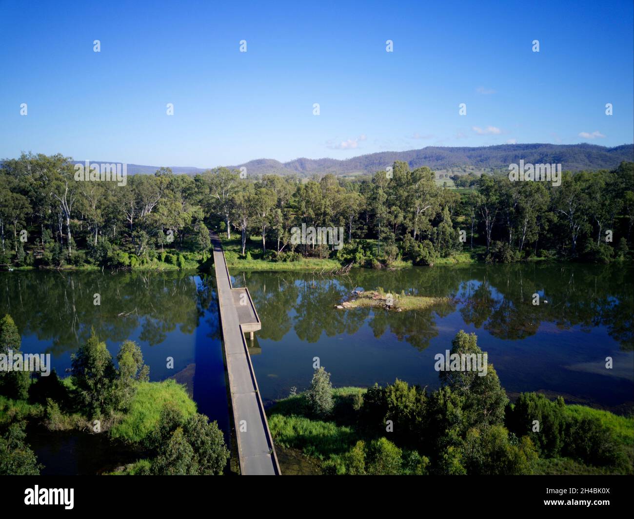 Aerial of low level bridge over the Burnett River near Gayndah ...