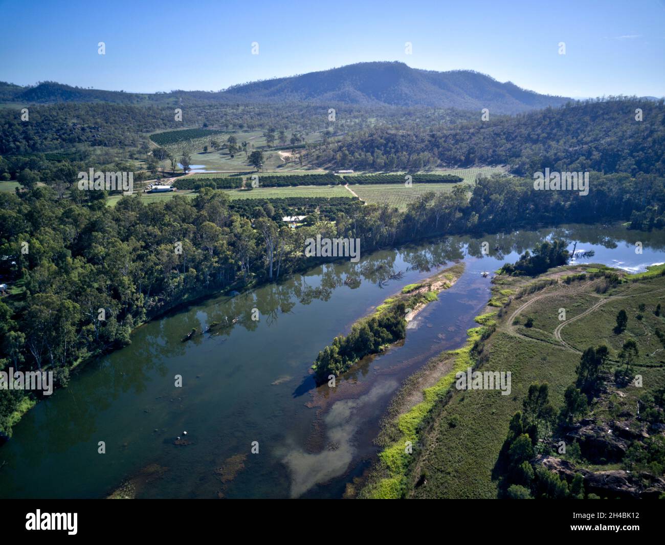Aerial of Burnett River near Gayndah Queensland Australia Stock Photo ...