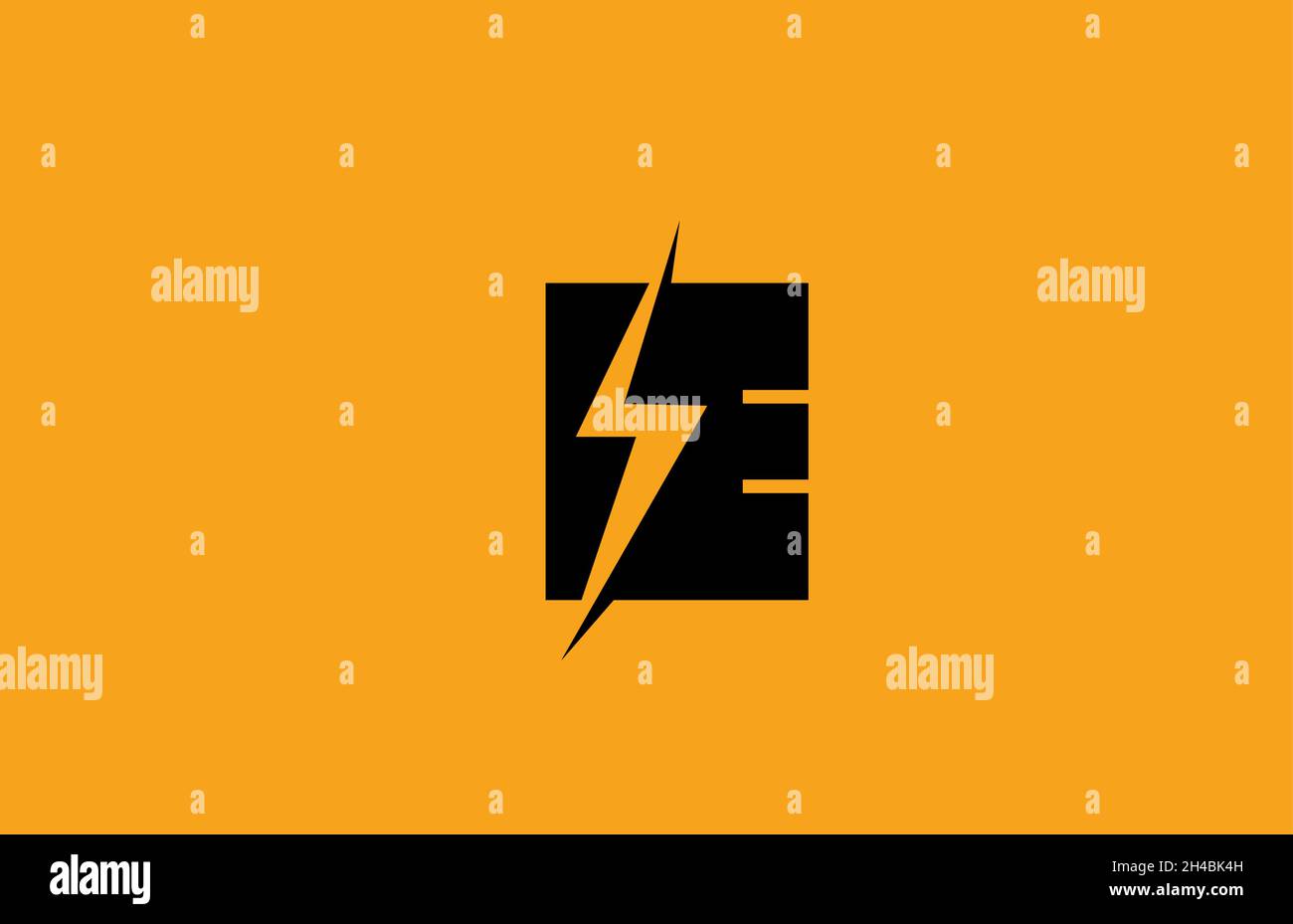 E black yellow alphabet letter logo icon. Electric lightning design for ...