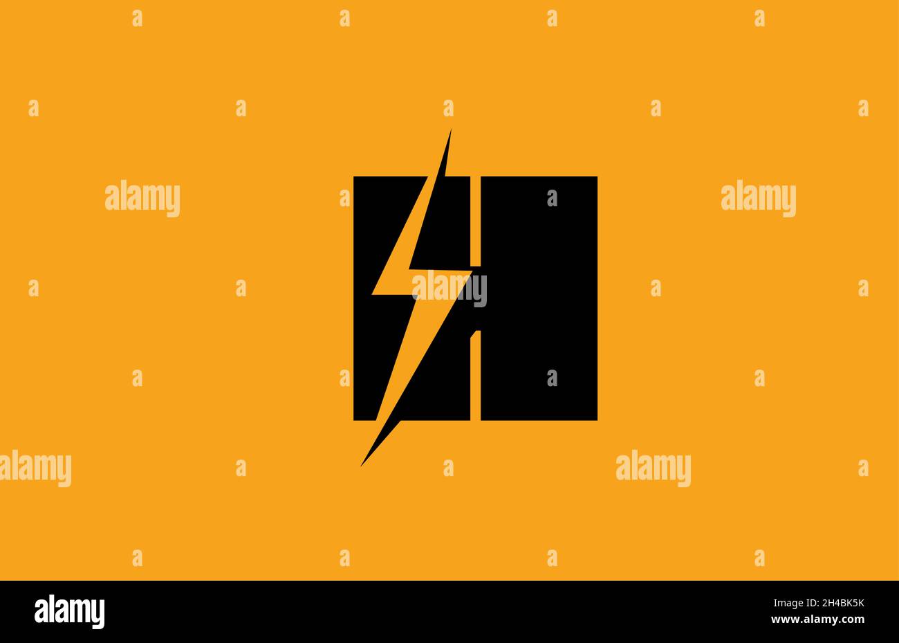 H black yellow alphabet letter logo icon. Electric lightning design for ...
