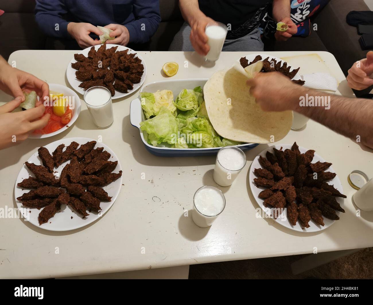Steak tartar a la Turca Turkish spicy traditional food with yogurt ...