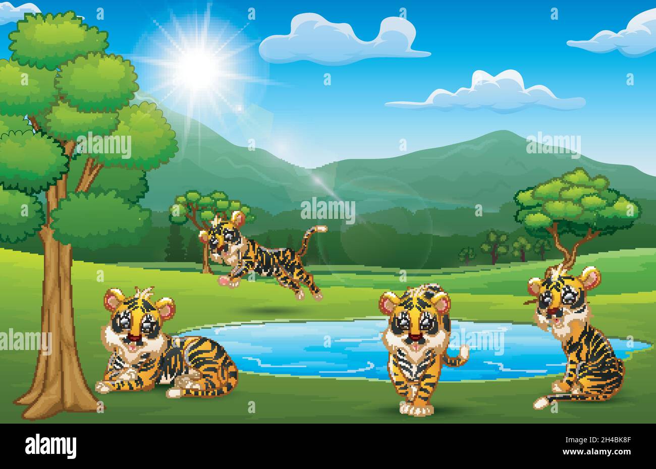 Beautiful scenery small lake Stock Vector Images - Alamy