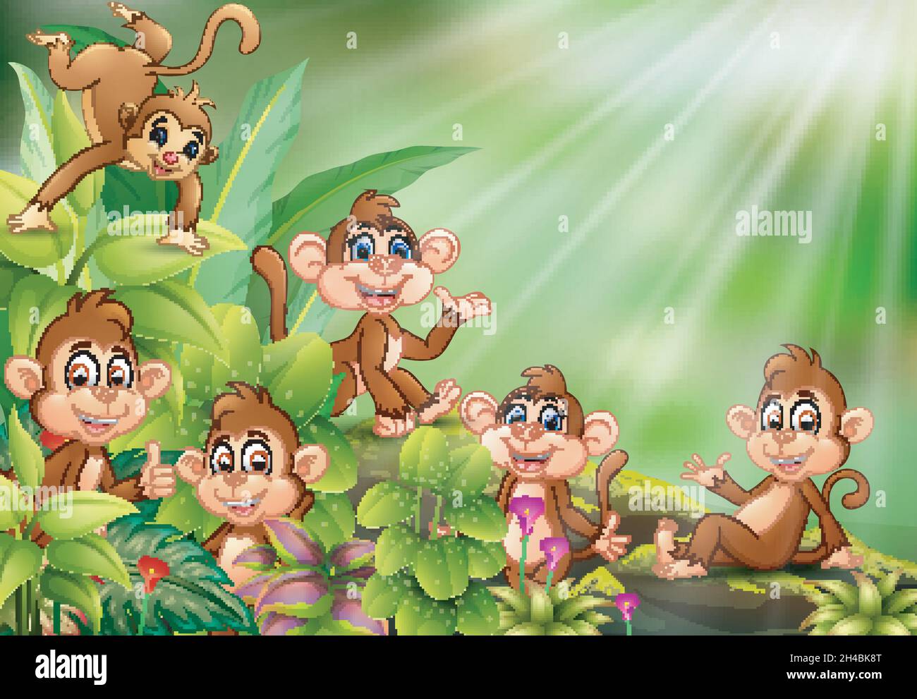 Nature scene with group of monkey cartoon Stock Vector Image & Art - Alamy