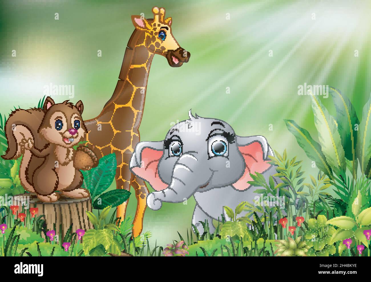 Cartoon of the nature scene with different animals Stock Vector Image ...