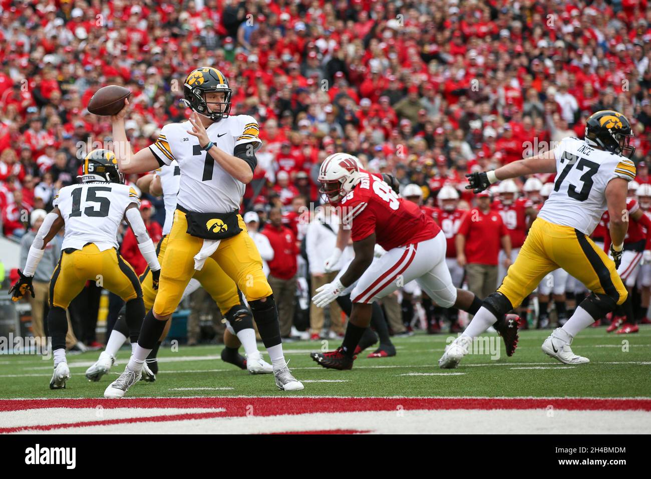 October 30, 2021: Iowa Hawkeyes quarterback Spencer Petras (7) passing ...