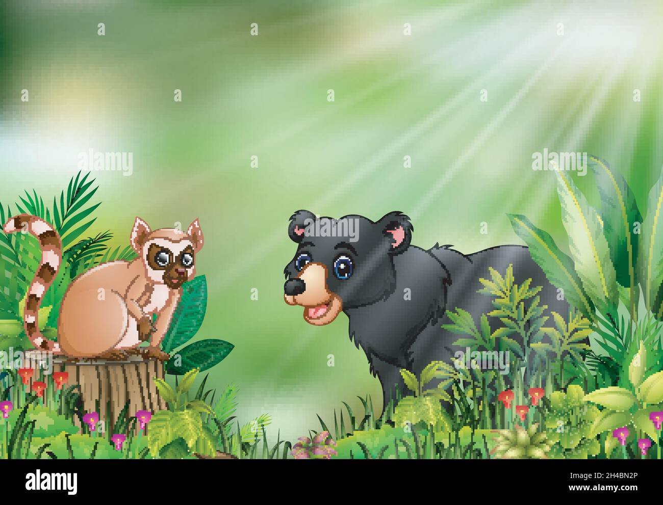 Cartoon of the nature scene with different animals Stock Vector Image ...