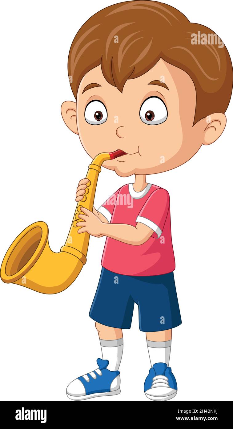 Cartoon little boy playing a trumpet Stock Vector Image & Art - Alamy