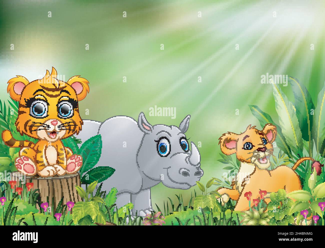 Cartoon of the nature scene with different animals Stock Vector Image ...