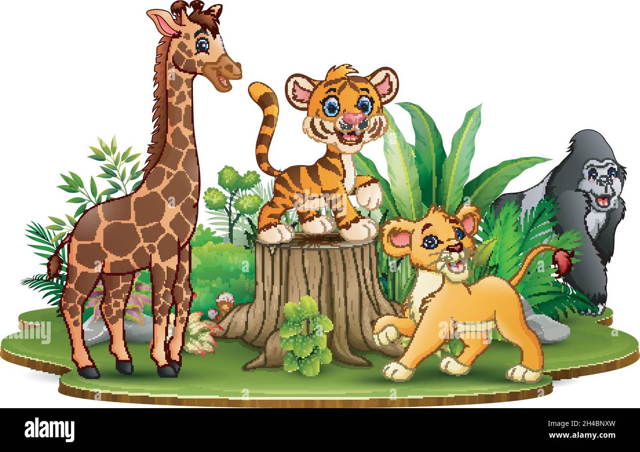 Wild animals cartoon in the park with green plants Stock Vector Image ...