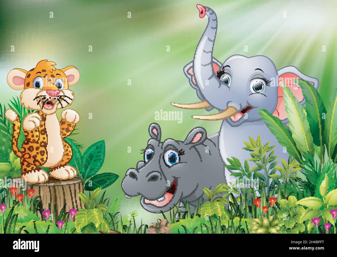 Cartoon of the nature scene with different animals Stock Vector Image ...