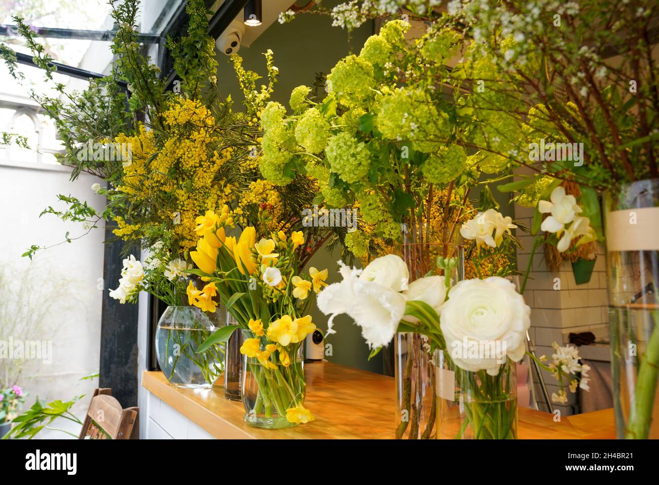 Creative layout of flowers and leaves. The concept of nature. A card ...