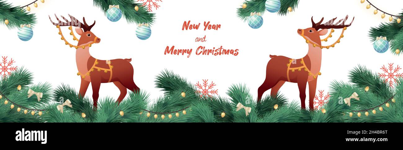 New Year reindeer Christmas background with holiday elements - Vector ...